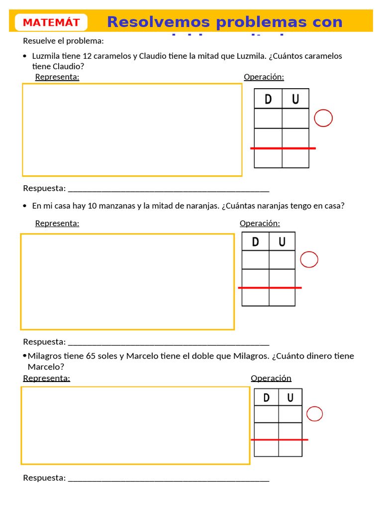 D5 A1 FICHA MAT. Resolvemos Problemas Con Doble y Mitad | PDF