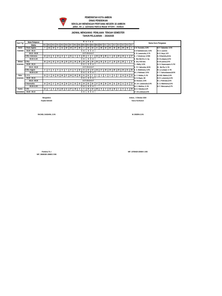 Jadwal Pts 2024-2025 Ganjil | PDF