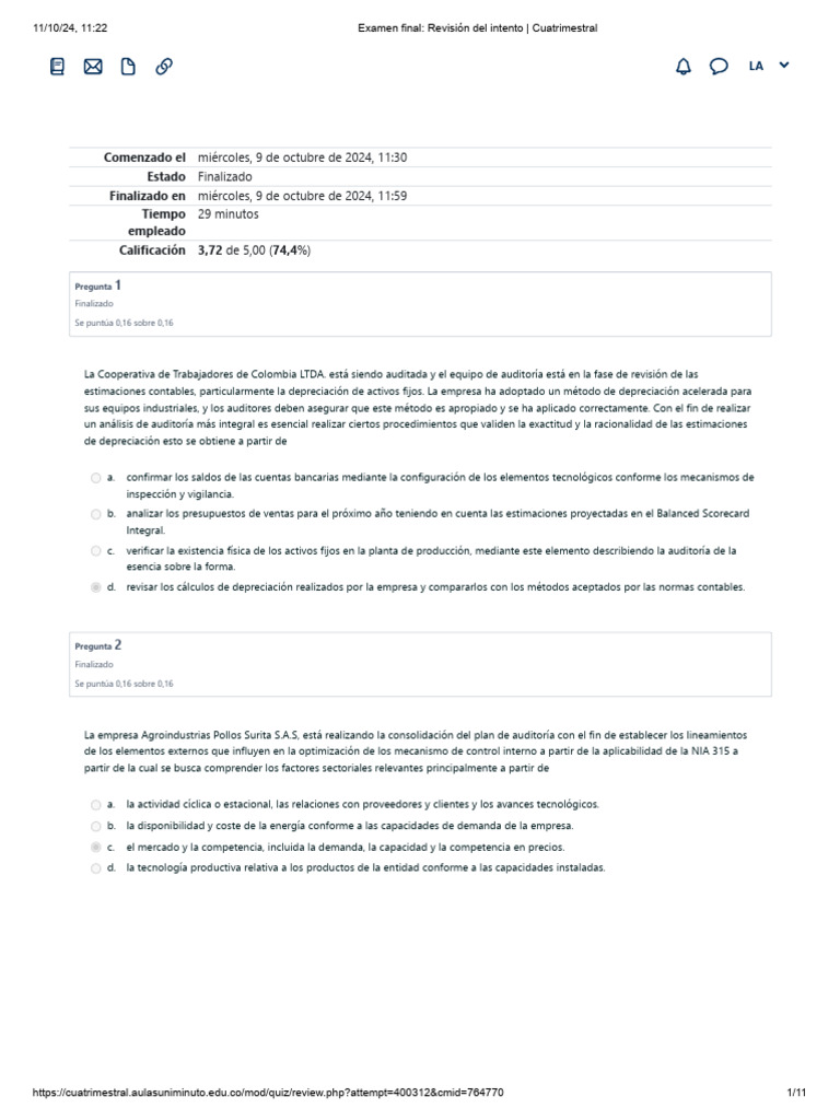 Examen Final - Revisión Del Intento - Cuatrimestral-2 | PDF | Auditoría | Contralor