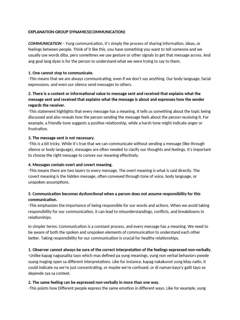 Explanation Report Group Dynamics(Communication) | PDF | Nonverbal Communication | Communication