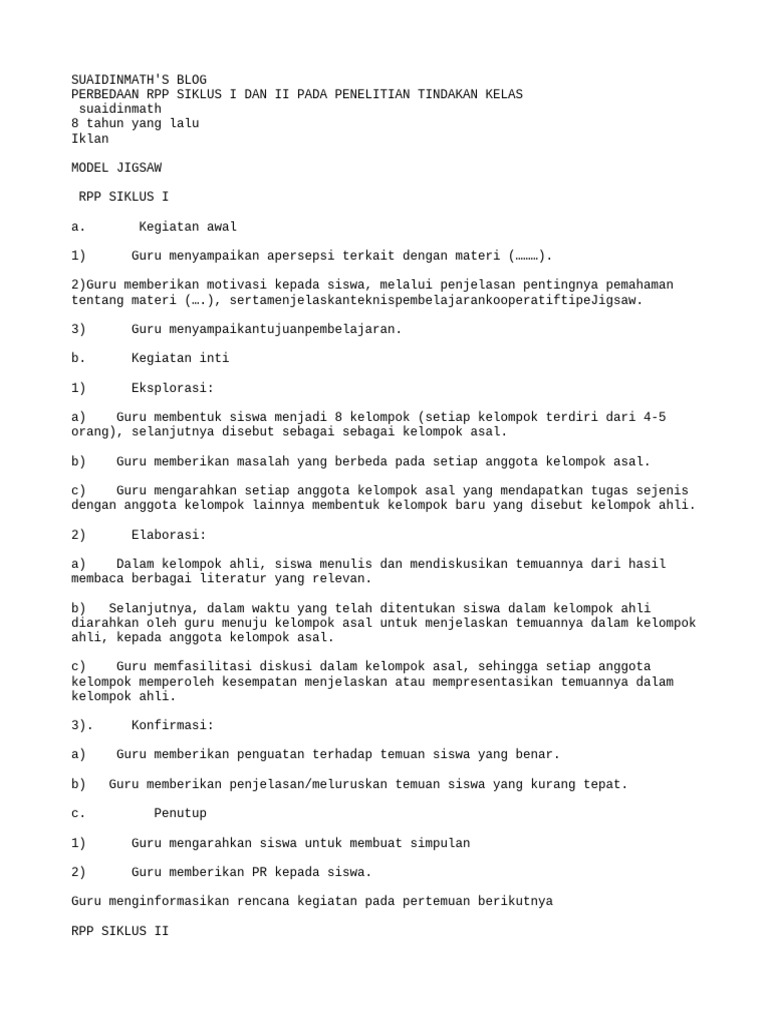 RPP Siklus 1 Dan Siklus 2 | PDF