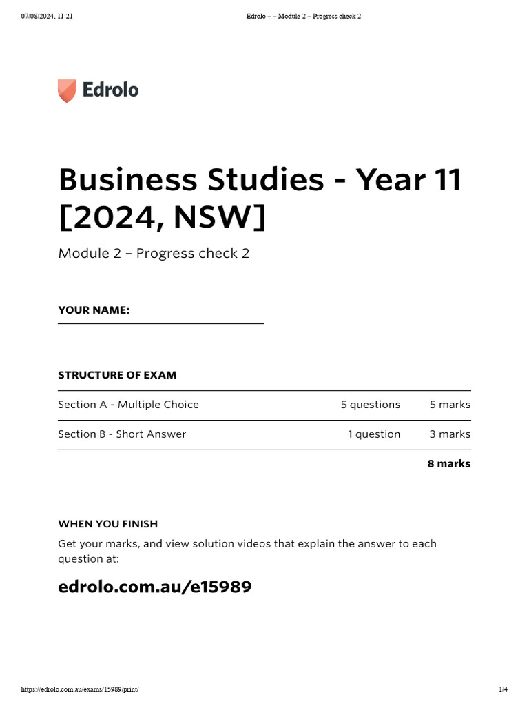 Edrolo - Module 2 - Progress Check 2 | PDF | Leadership | Industrial ...