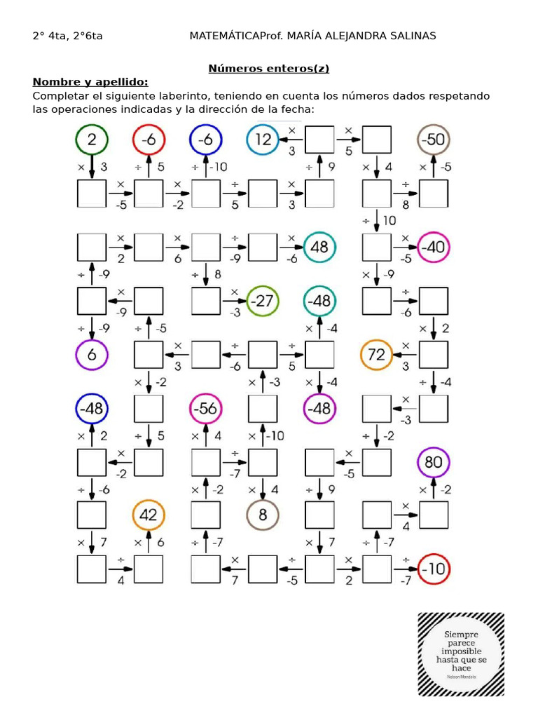 Números enteros LABERINTO | PDF