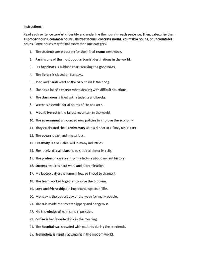 Noun Identification and Categorization Guide | PDF