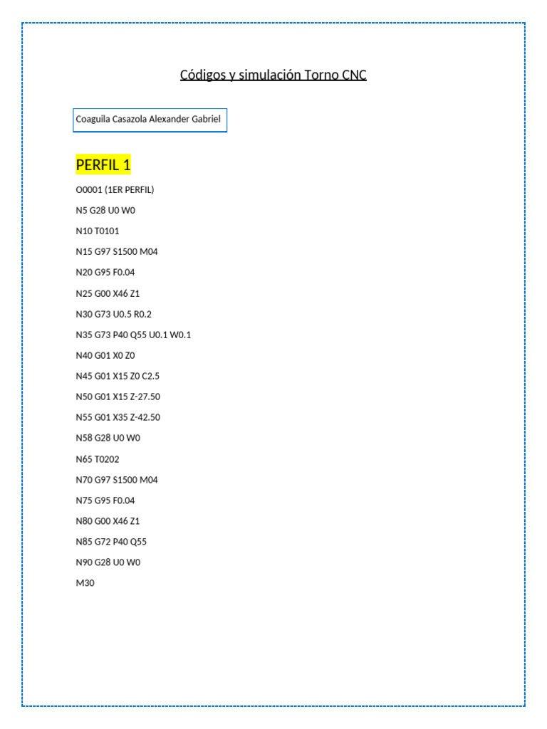 Códigos y simulación Torno CNC | PDF