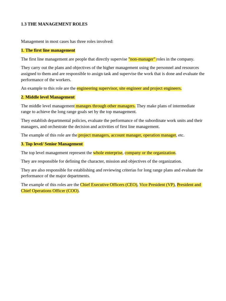 The Management Roles | PDF