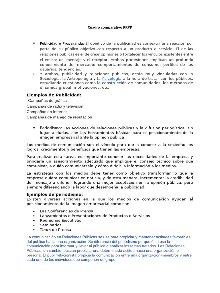 Cuadro Comparativo RRPP | PDF | Publicidad | Business