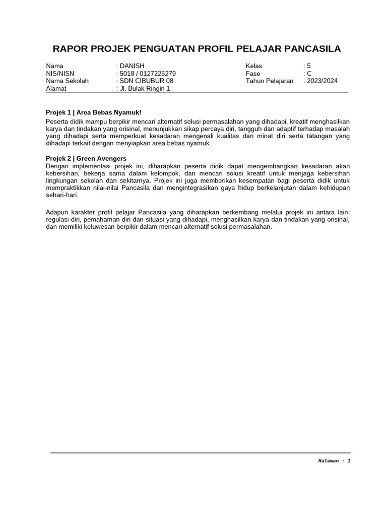 Rapor Projek | PDF