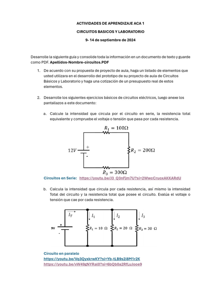 Actividad de Aprendizaje ACA 1 CIRCUITOS BASICOS Y L | PDF | Tecnología