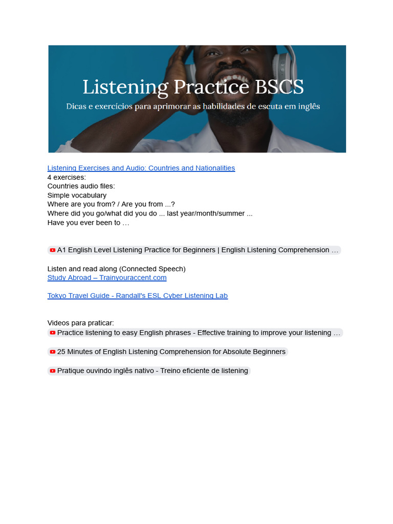 Listening Practice BSCS - Exercises List | PDF | Language Arts & Discipline