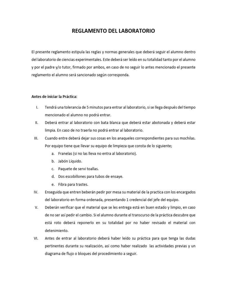 Reglamento Del Laboratorio | PDF | Laboratorios