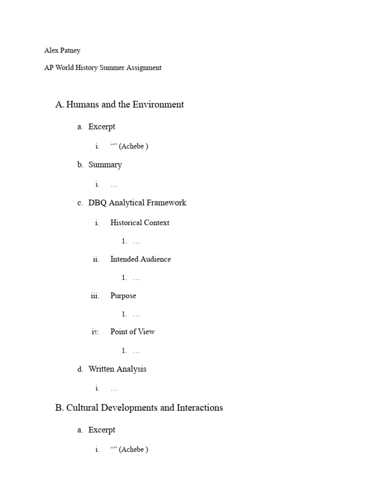 AP World Summer Assignment | PDF