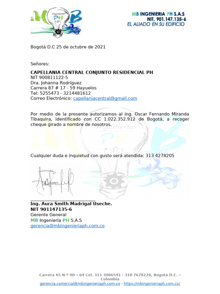 Carta para Recoger Cheque Clientes | PDF