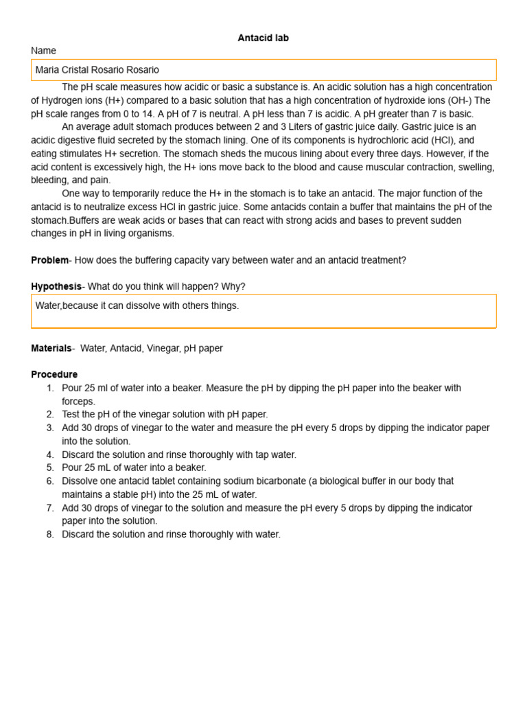 Fill in Antacid Lab | PDF | Ph | Acid