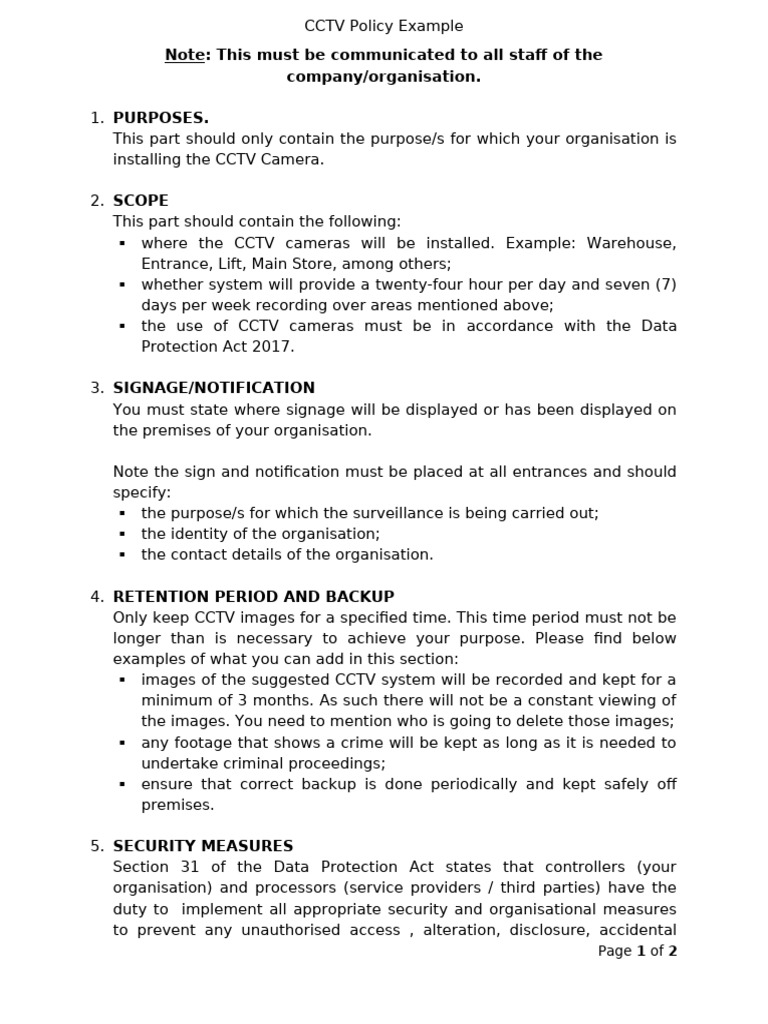 CCTV Policy Template for Organizations | PDF | Closed Circuit ...