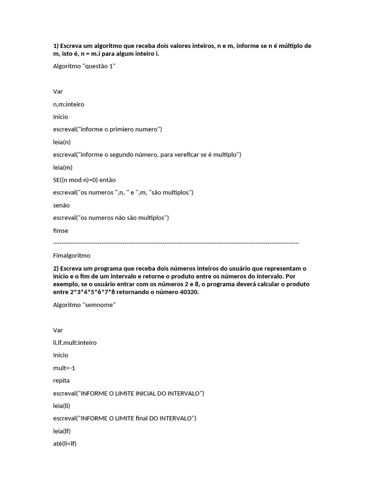 Atividade Algoritmo | PDF | Algoritmos | Número inteiro