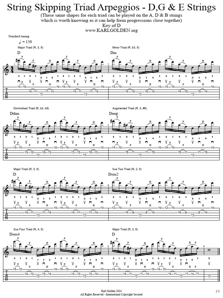 String Skipping Triad Arpeggios D, G and E Strings | PDF | Music Theory | Elements Of Music
