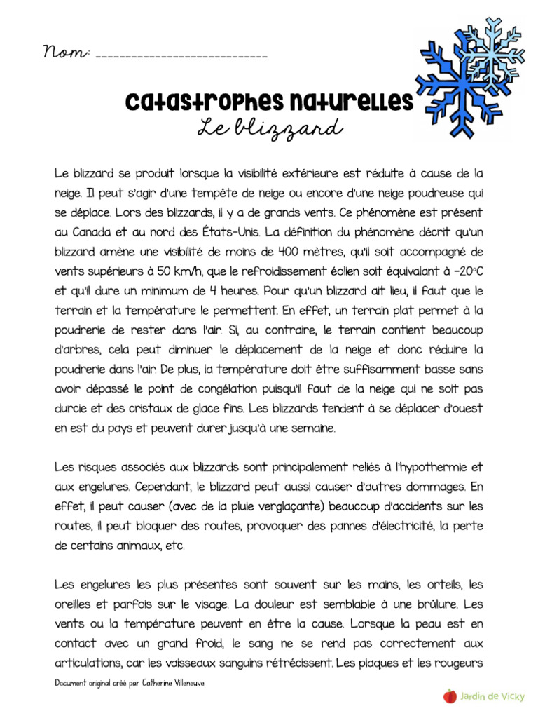 Compréhension de Texte - Le Blizzard | PDF