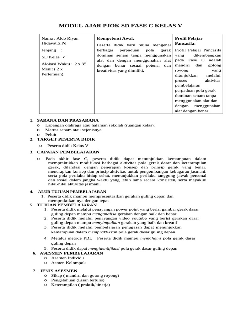 ALDO RIYAN HIDAYAT, S.PD - MODUL AJAR SENAM LANTAI KELAS 5 (FASE C) | PDF