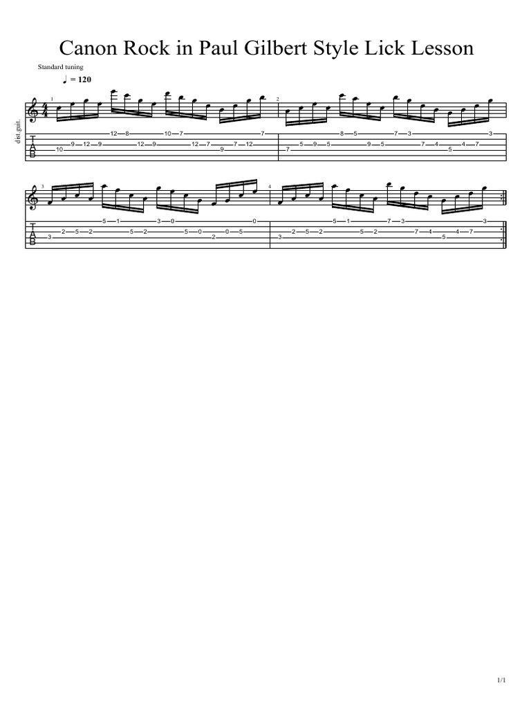 Canon Rock in Paul Gilbert Style Lick Lesson | PDF