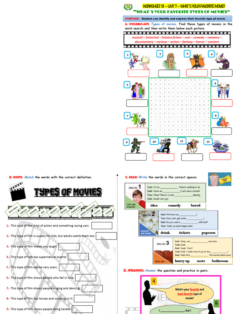 Movie Types Vocabulary Worksheet | PDF