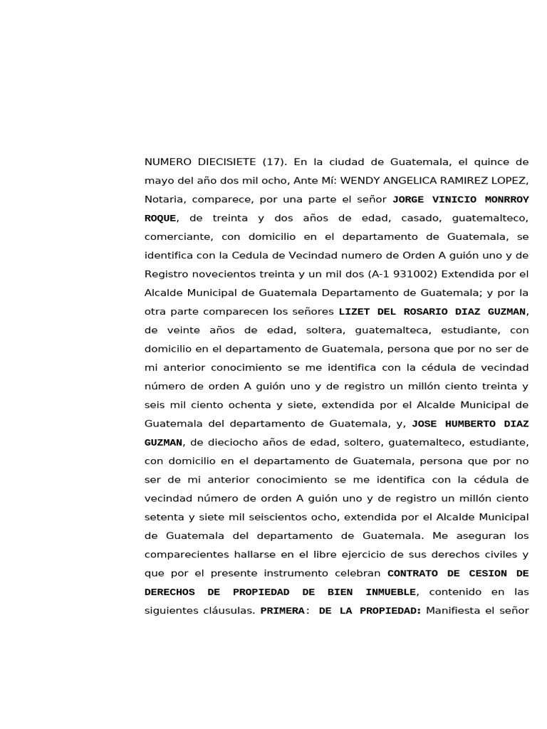 Cesion de Derechos | PDF | Guatemala | Propiedad