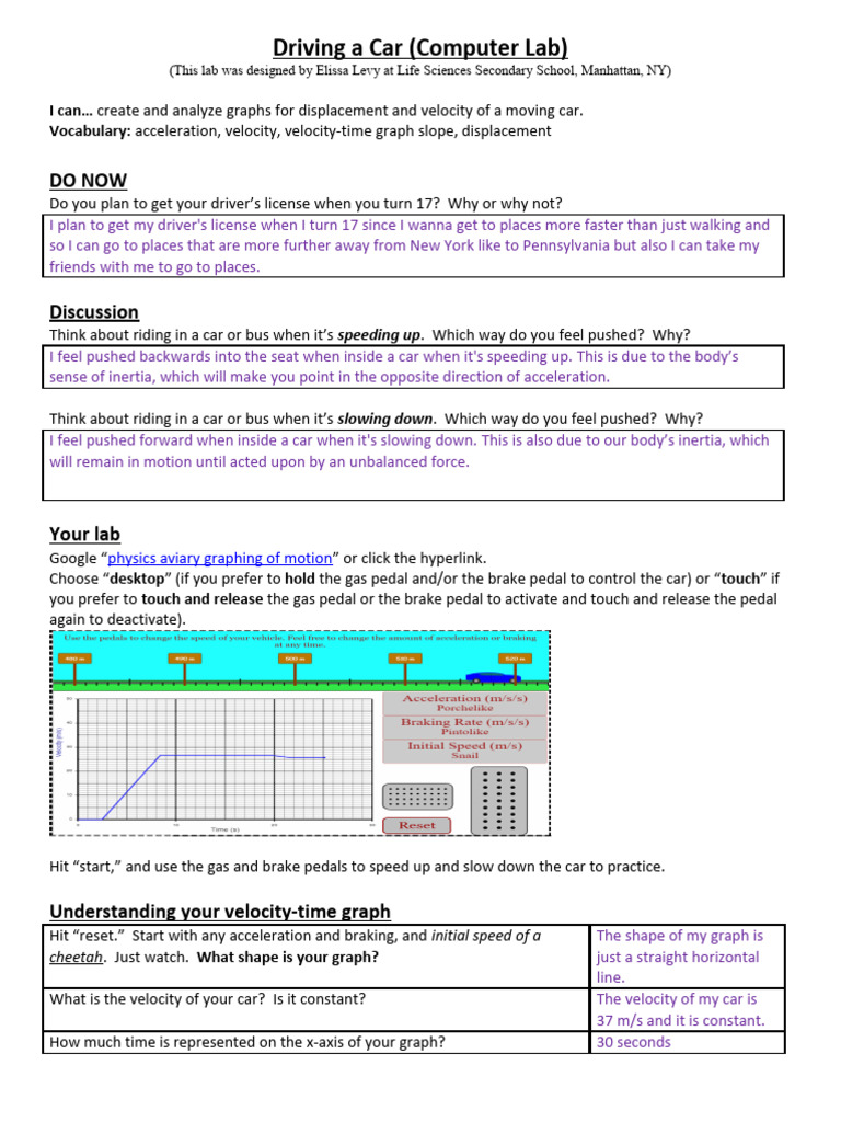 Lab 4 - Graphing Motion of A Car | PDF | Acceleration | Velocity