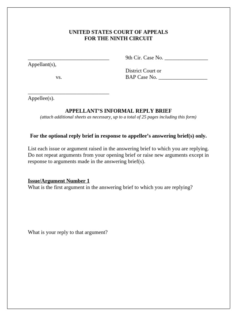 Informal Reply Brief Form Appeals | PDF
