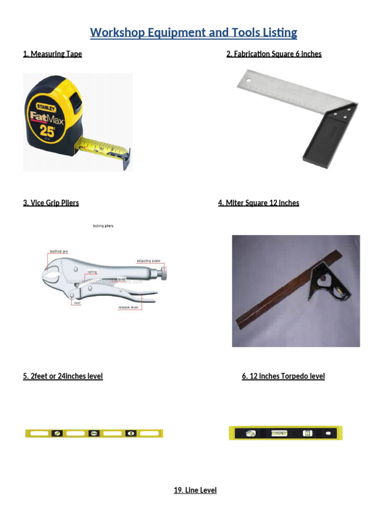Reading 5. Equipment and Tools Listing | PDF