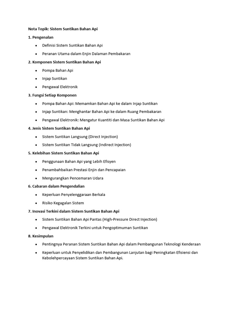 Nota Topik Sistem Suntikan Bahan Api | PDF