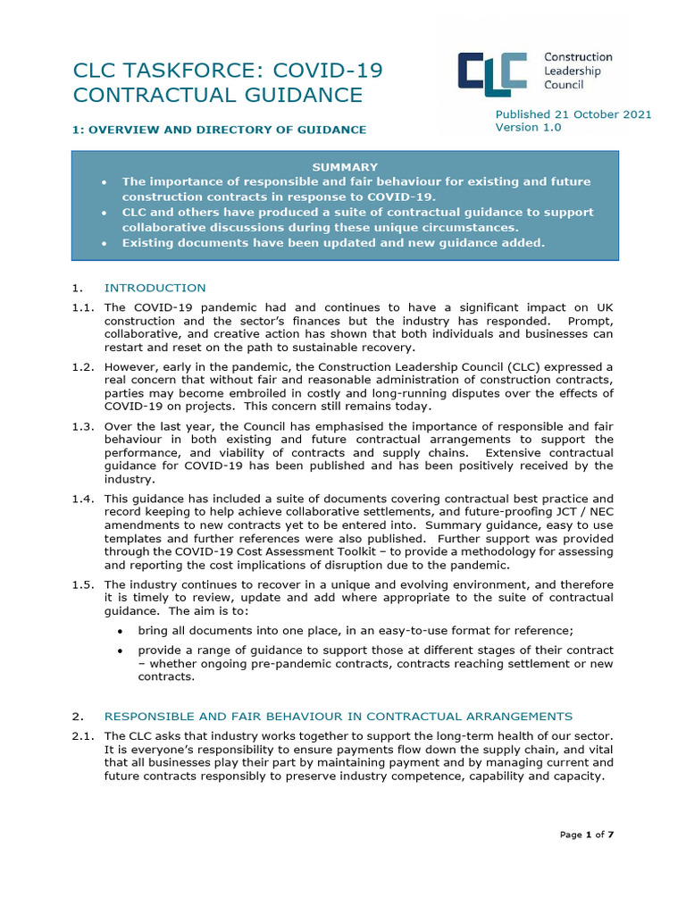 1 CLC COVID 19 Contractual Guidance - Overview and Directory of ...