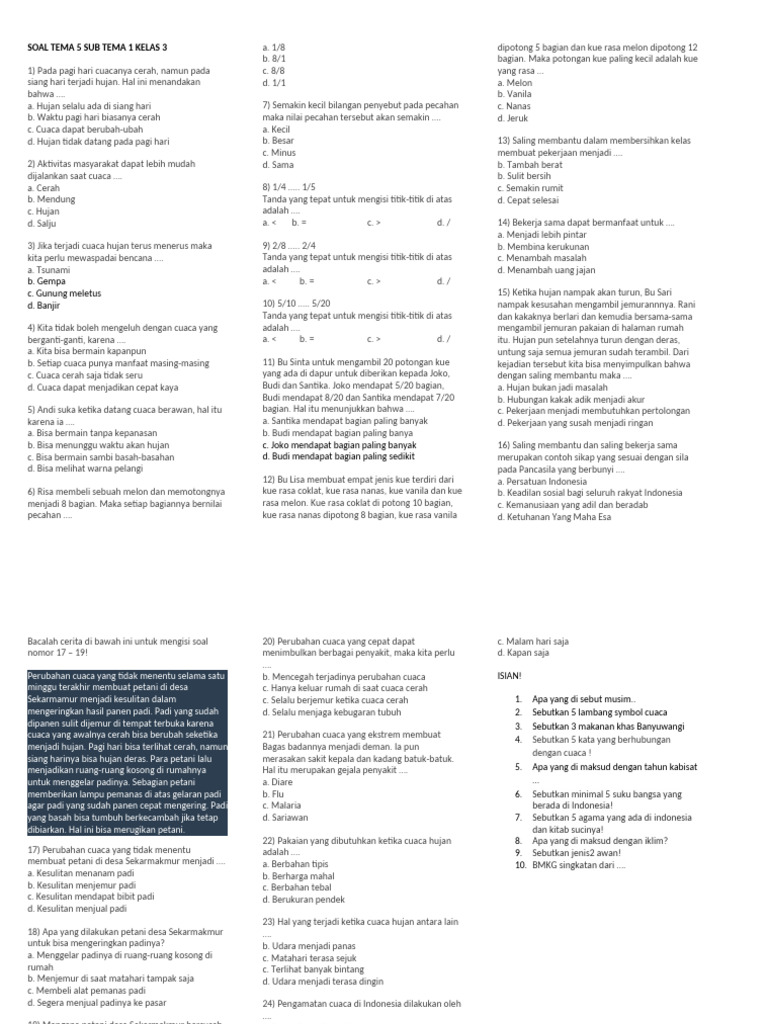 Soal Ulangan Tema 5 Sub2 | PDF