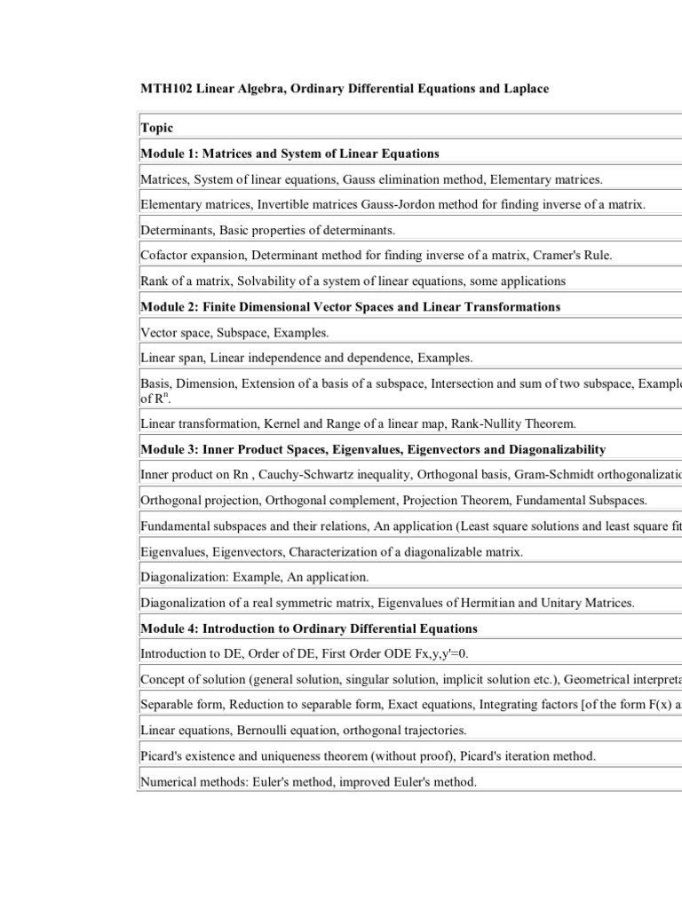 MTH102 Linear Algebra | PDF | Matrix (Mathematics) | Eigenvalues And Eigenvectors