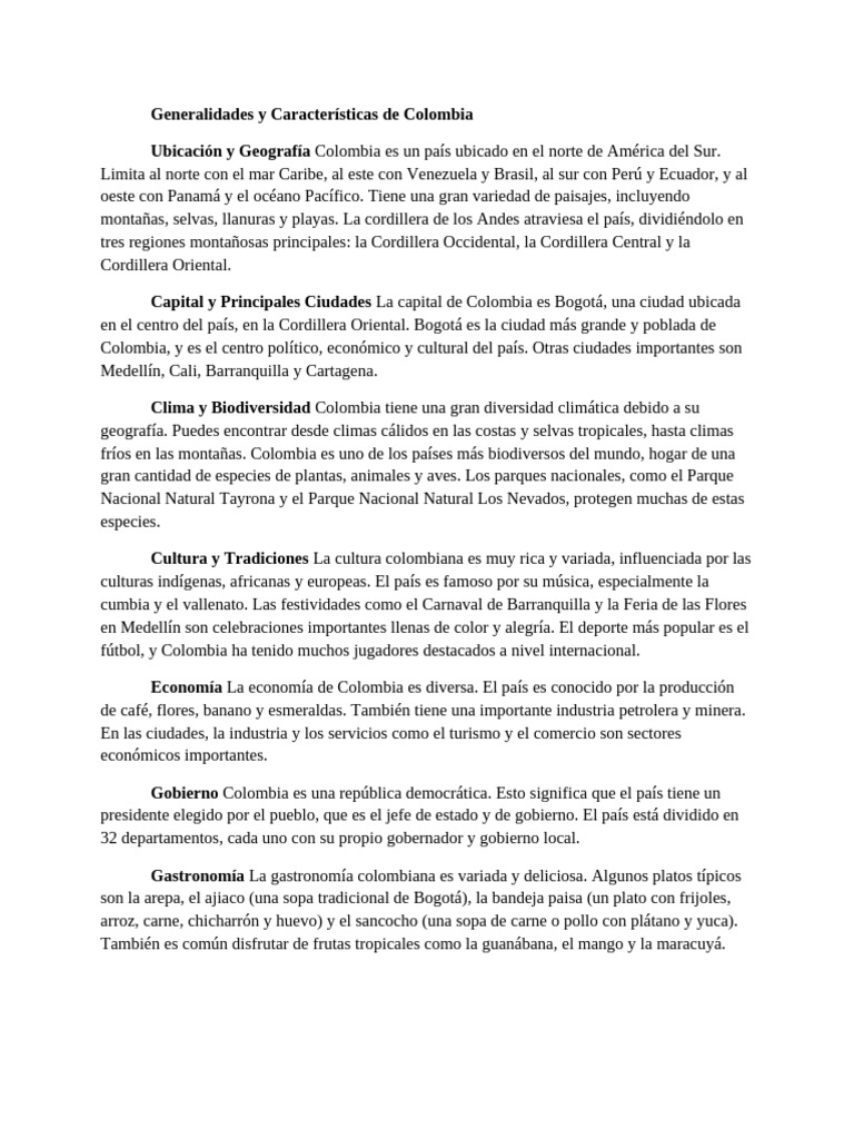 Características Generales de Colombia | PDF | Colombia | Andes