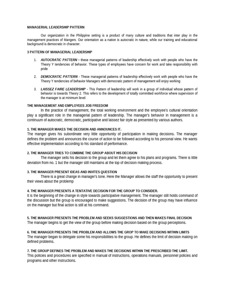 Manageral Leadership Pattern | PDF | Leadership | Scientific Theories