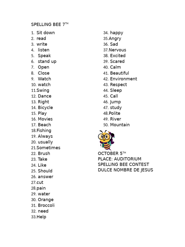 Spelling Bee 7th | PDF