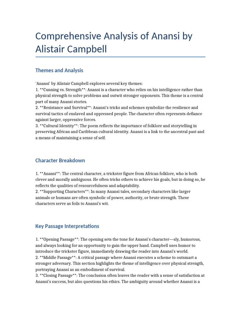 Complete Analysis of Anansi by Alistair Campbell | PDF | Anansi ...