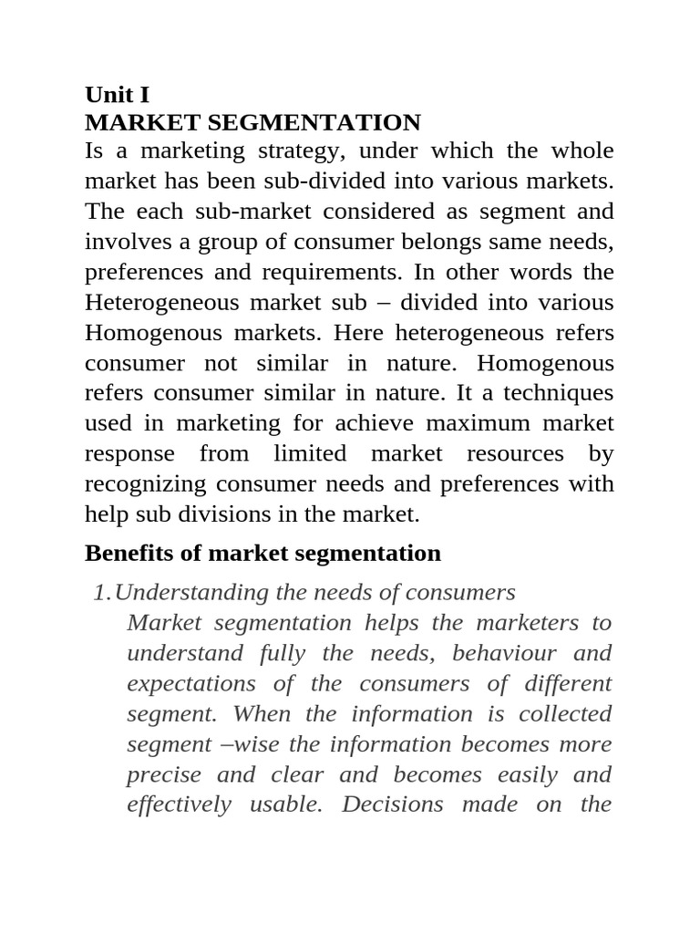 Unit Ii Market Segmentation Pdf Marketing Consumer Behaviour
