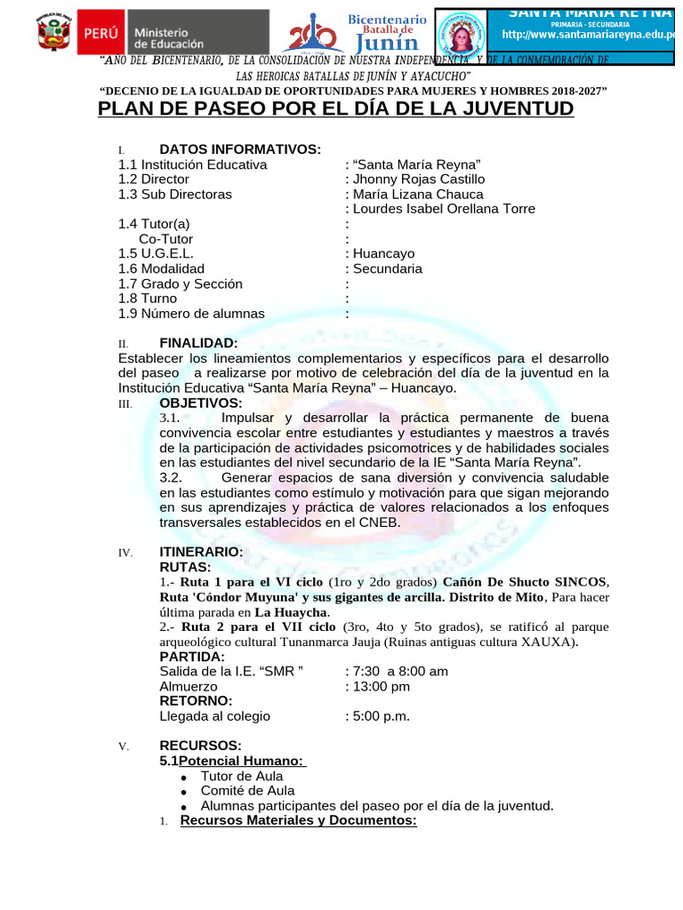 Plan de Paseo SMR 2024 | PDF | Aprendizaje