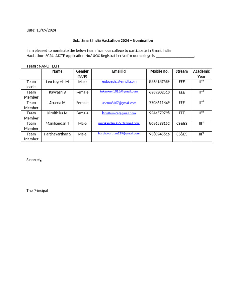 College Authorization Letter - SIH2024 | PDF