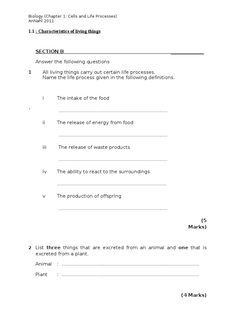 Quiz on Living Things Characteristics | PDF | Science & Mathematics