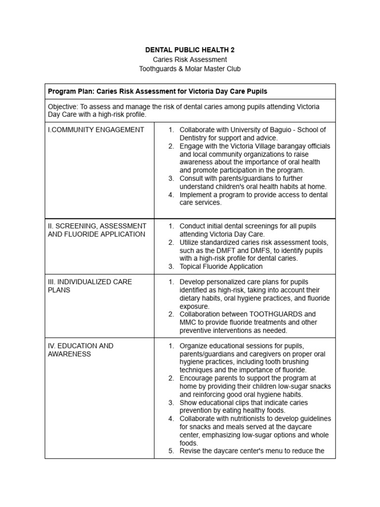 Caries Risk Assessment Program Plan Toothguards CEB1 | PDF | Oral ...
