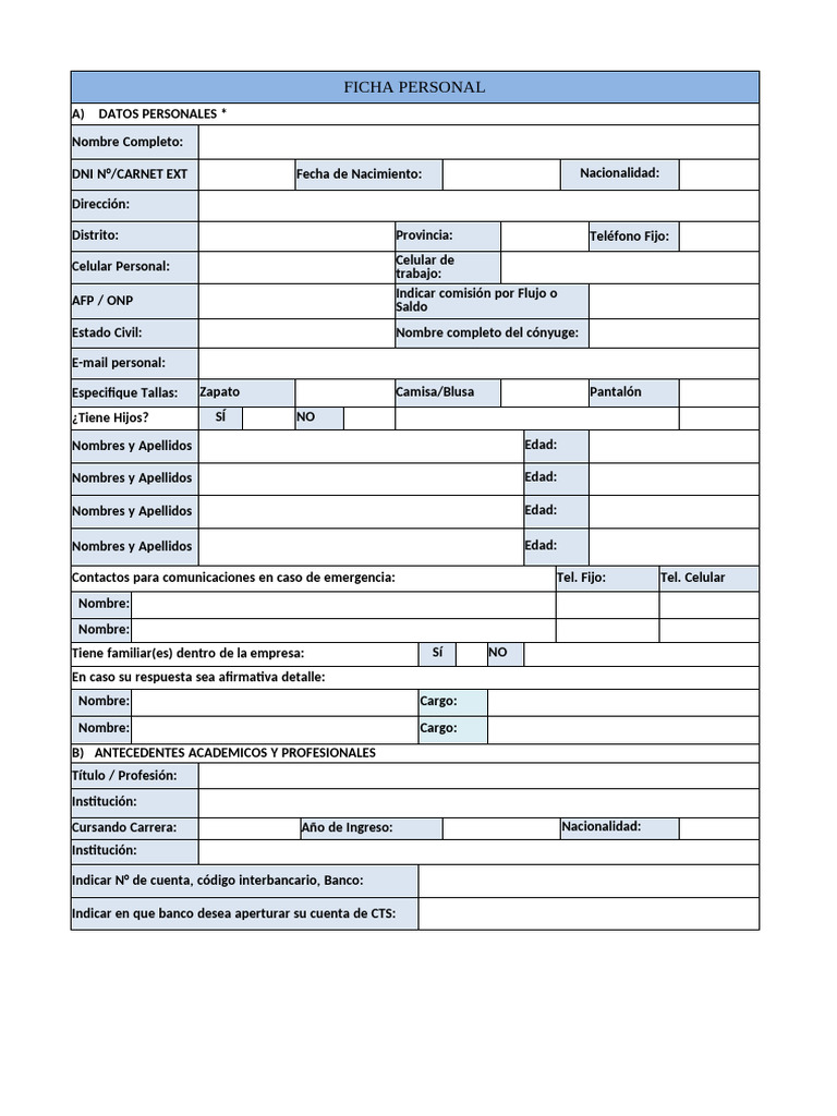 Ficha de Ingreso de Personal | PDF