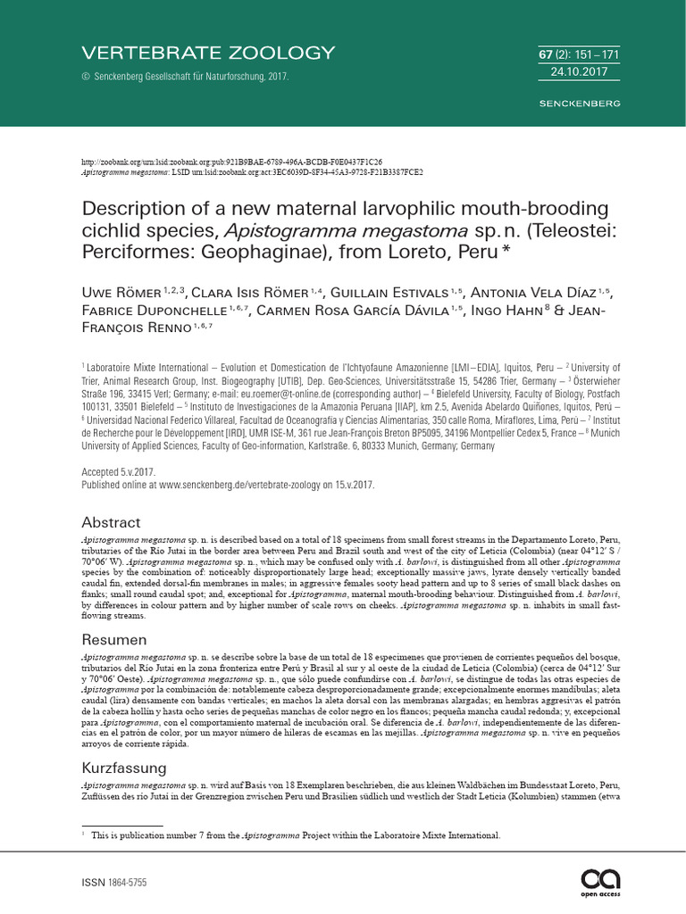 Artículo Descripción Apistogramma Megastoma | PDF | Vertebral Column ...