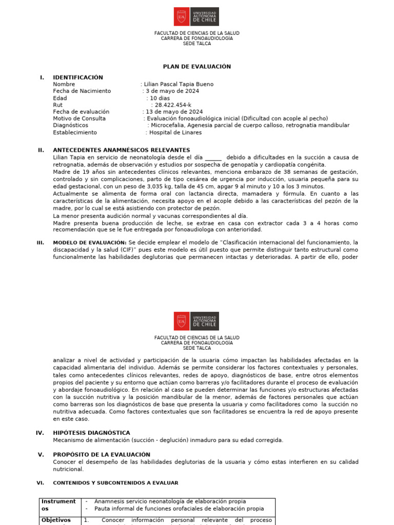 PLAN EV NEO LILIAN TAPIA Actual | PDF | Evaluación | Especialidades Medicas