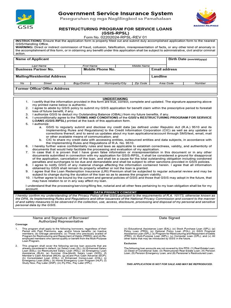 GSIS Service Loan Restructuring Program | PDF | Loans | Interest