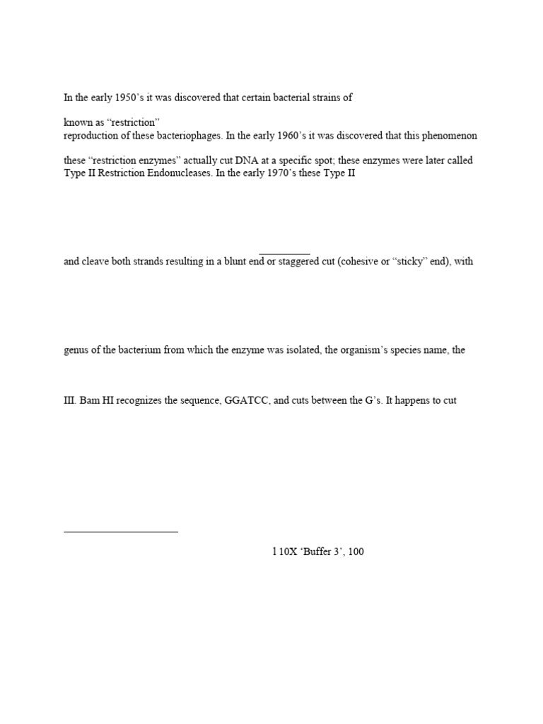 Lab V Restriction Enzyme Digest | PDF | Restriction Enzyme ...