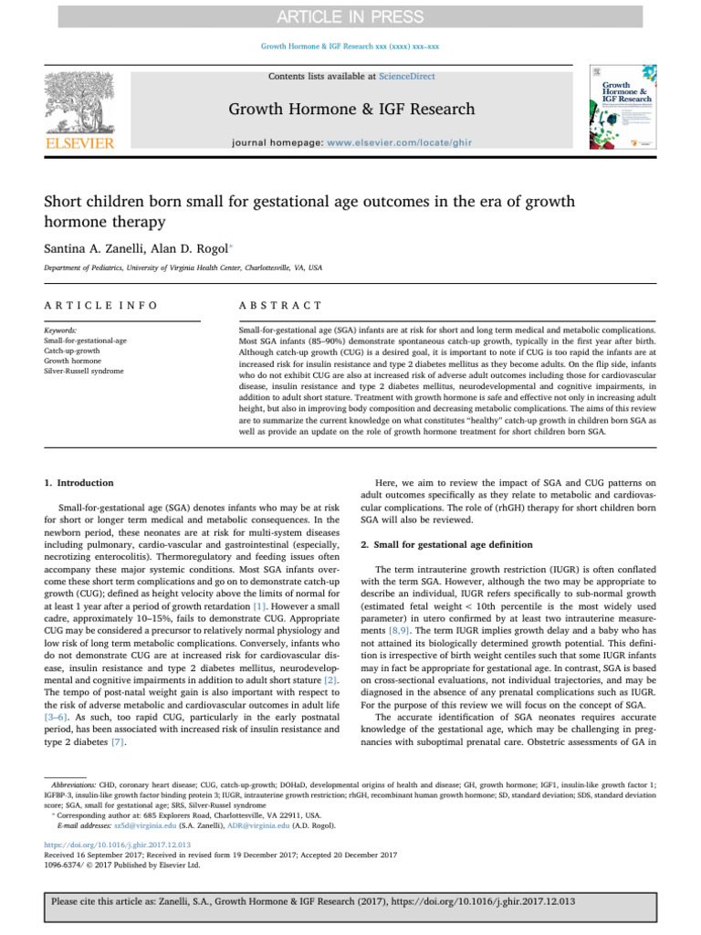 Short Children Born Small For Gestational Age Outcomes in The Era of Growth Hormone Therapy ...