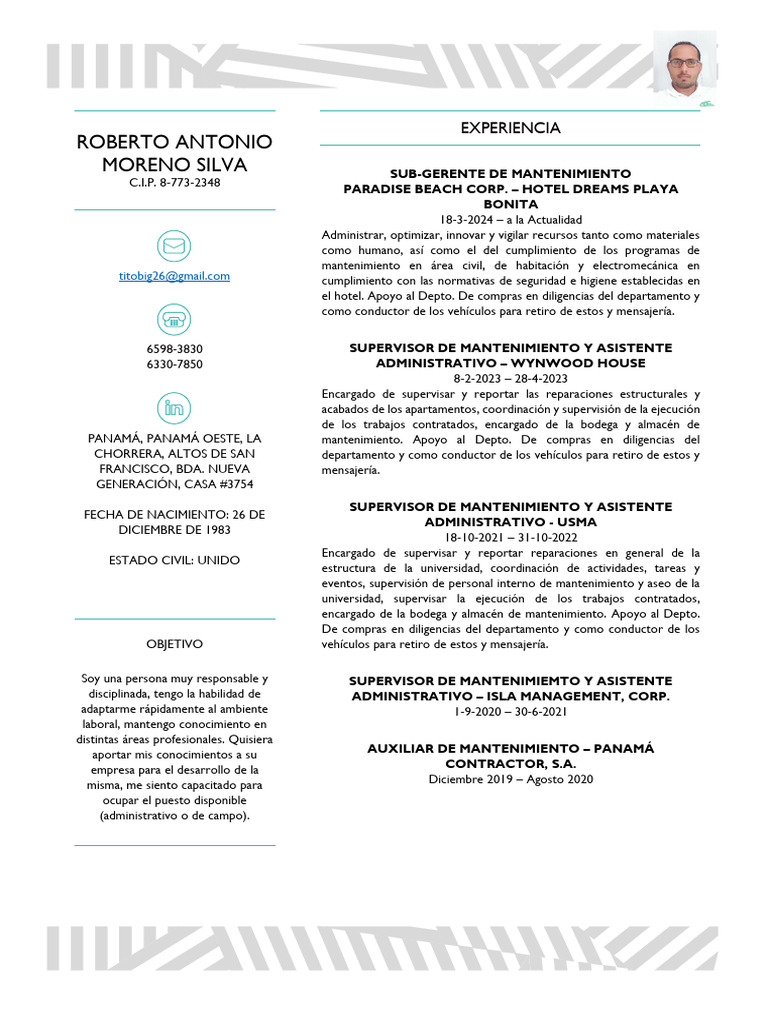 Curriculum Administrativo 2024 - Roberto Moreno | PDF