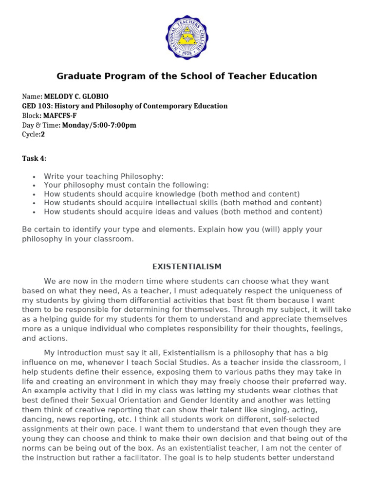 GED - 103 - Task 4 - Philosophy | PDF | Existentialism | Liberal Arts Education